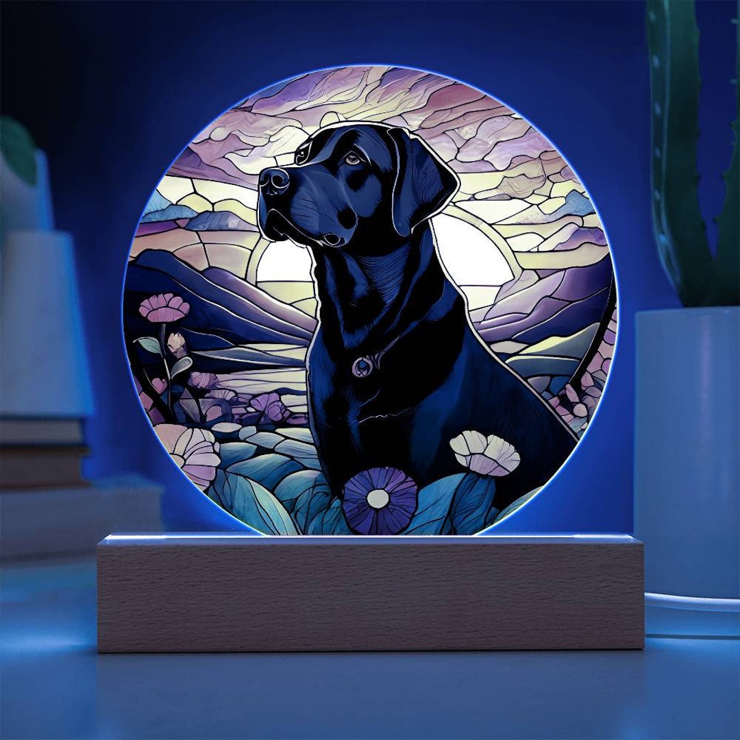 Faux Stained Glass Loyal Labrador Nightlight Dog Decor LED Lamp Black ...