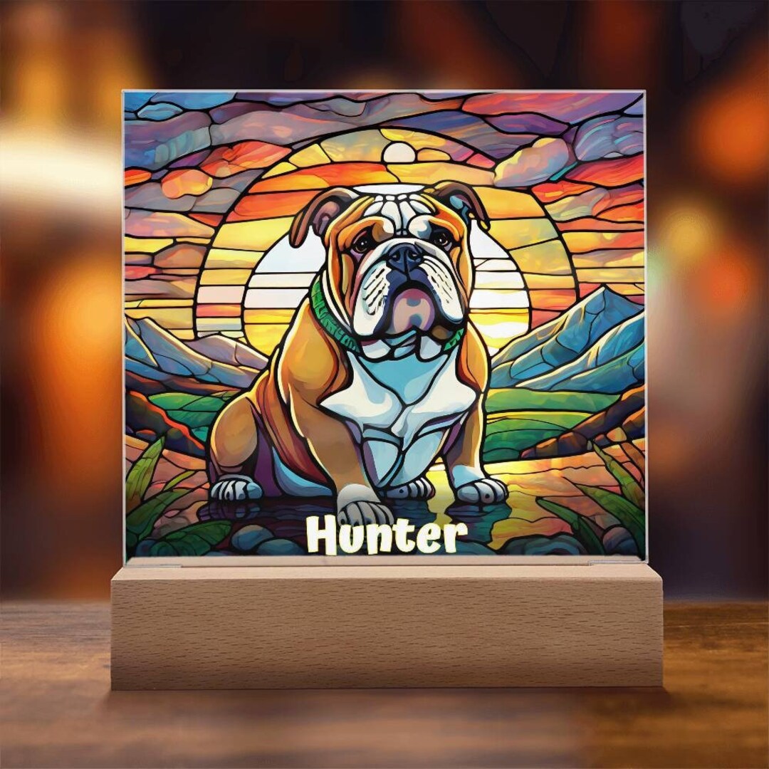 Custom English Bulldog Stained Glass Acrylic Plaque: Personalized Pet ...