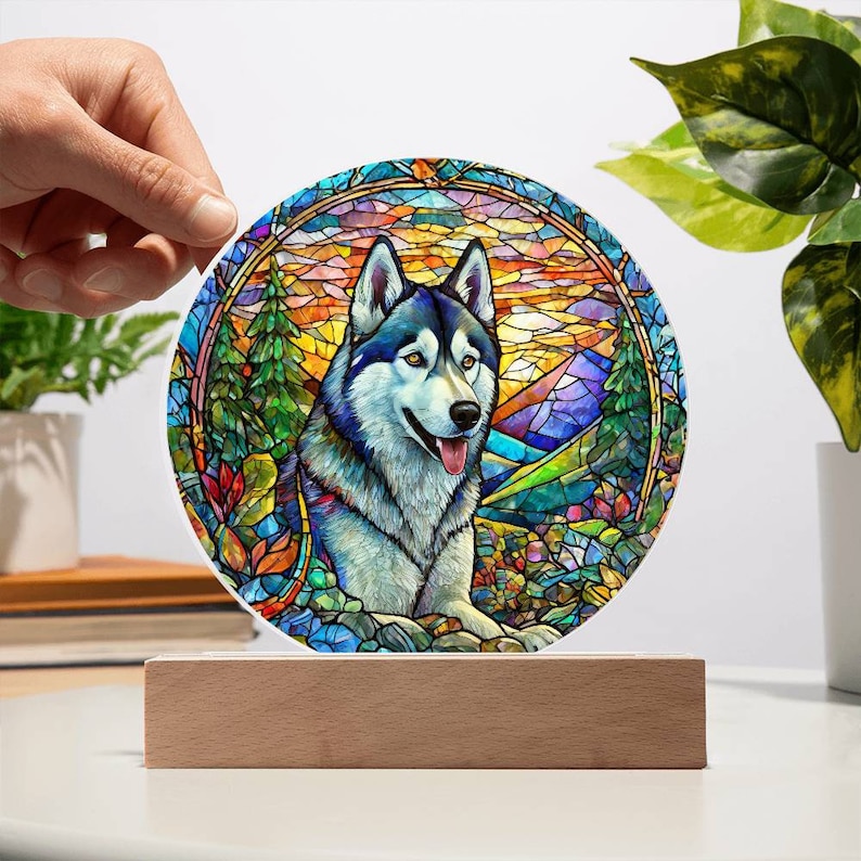 Siberian Husky Stained Glass Acrylic Plaque: Personalized Pet Memorial ...