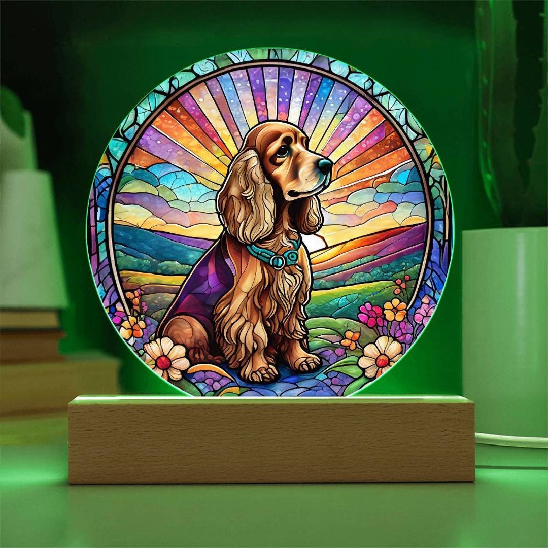 English Cocker Spaniel Stained Glass Acrylic Circle Plaque Cocker ...