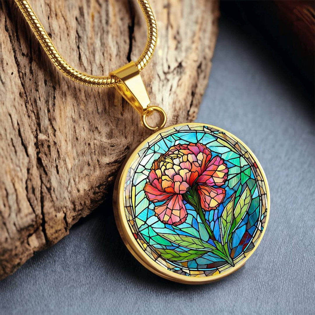 Stained Glass Carnation Pendant Necklace: January Birth Flower Gift - Etsy