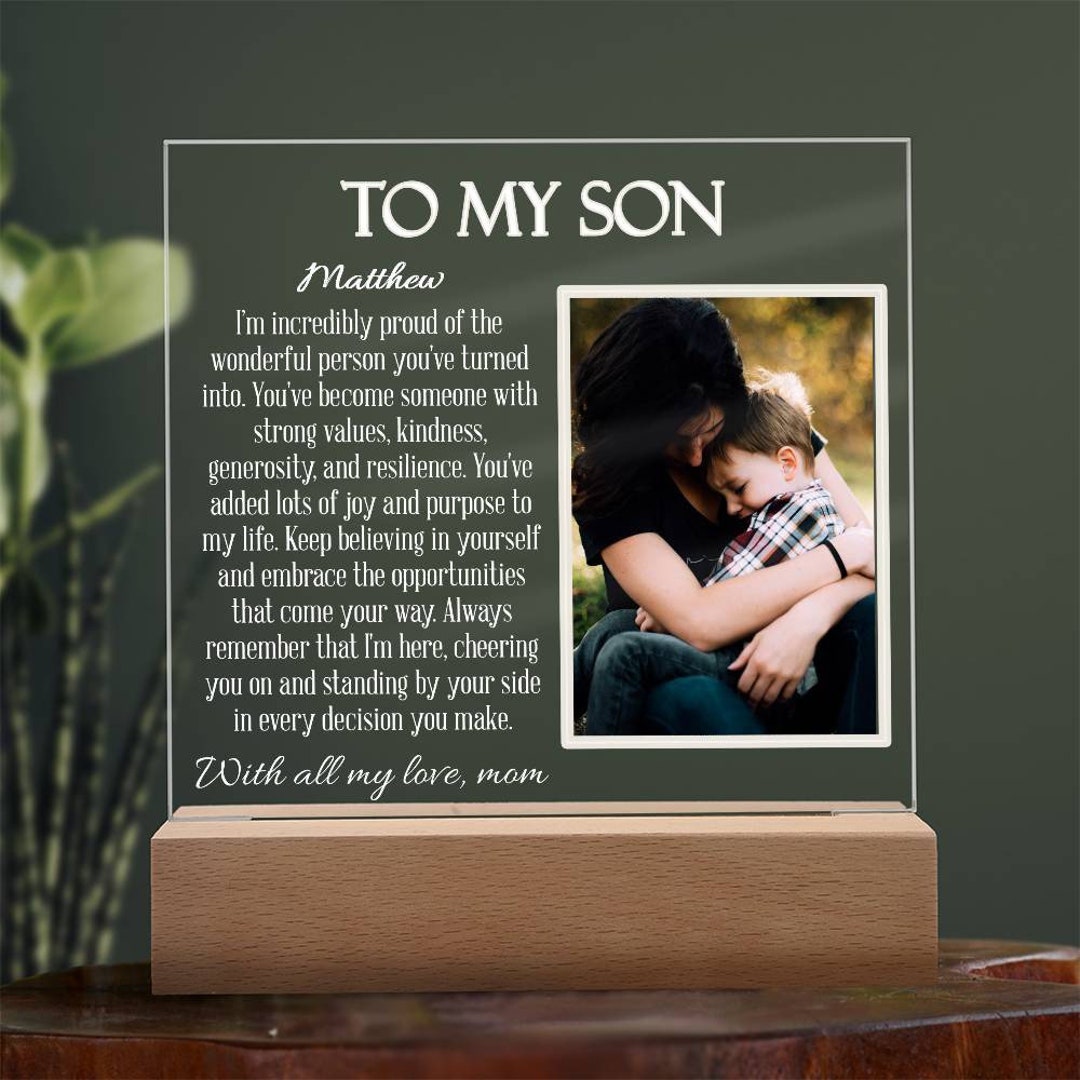 Personalized Photo Plaque Gift for Son: Acrylic Keepsake With Wood Base ...