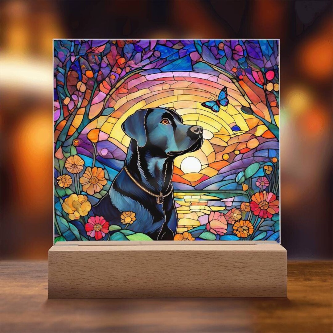 Black Lab Stained Glass Acrylic Plaque: LED Nightlight, Dog Memorial - Etsy