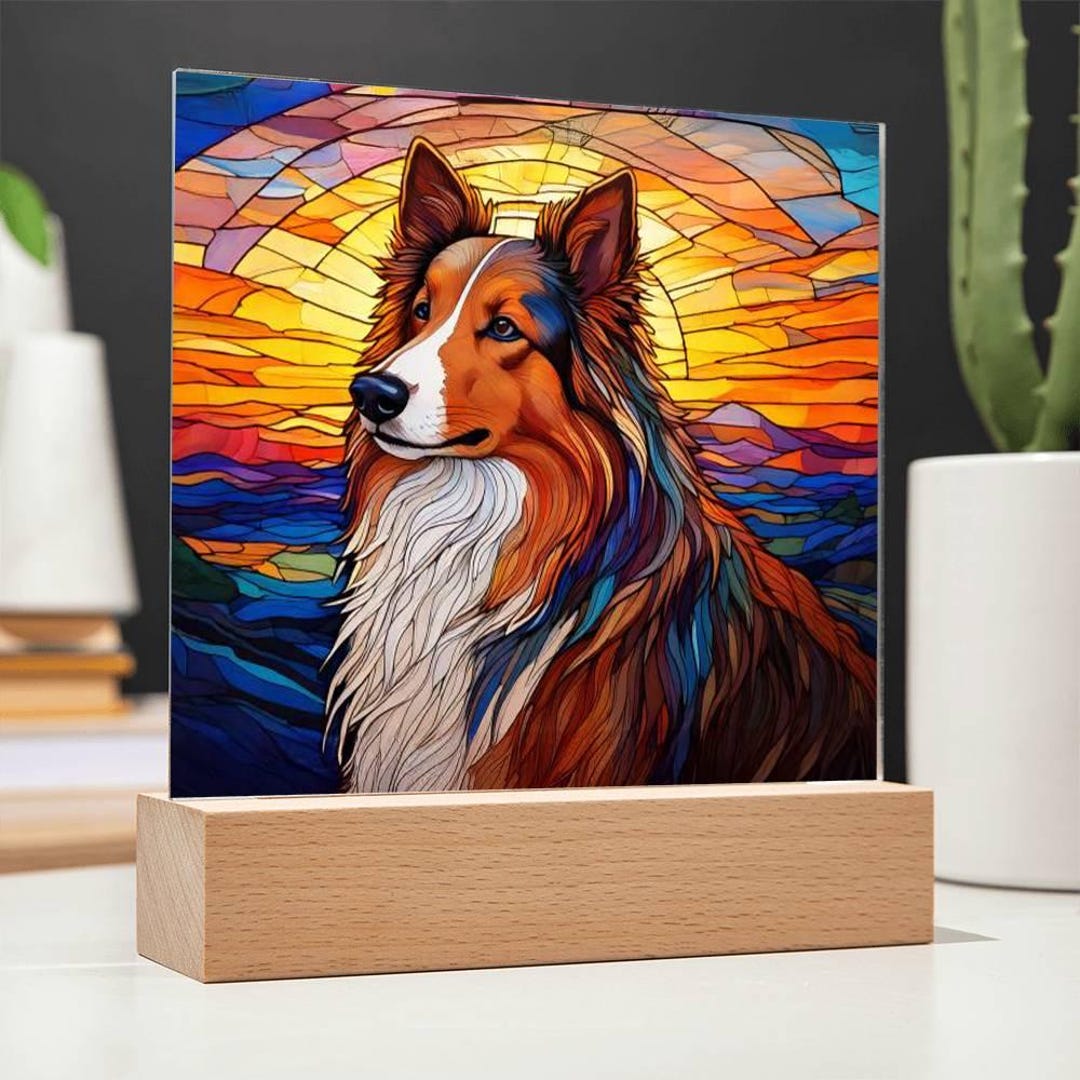 Border Collie Dog Stained Glass Acrylic Plaque, Personalized Pet ...