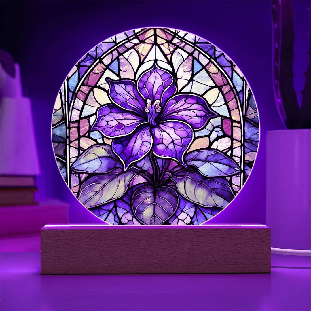 African Violet Stained Glass Acrylic Plaque: February Birth Flower, DST ...