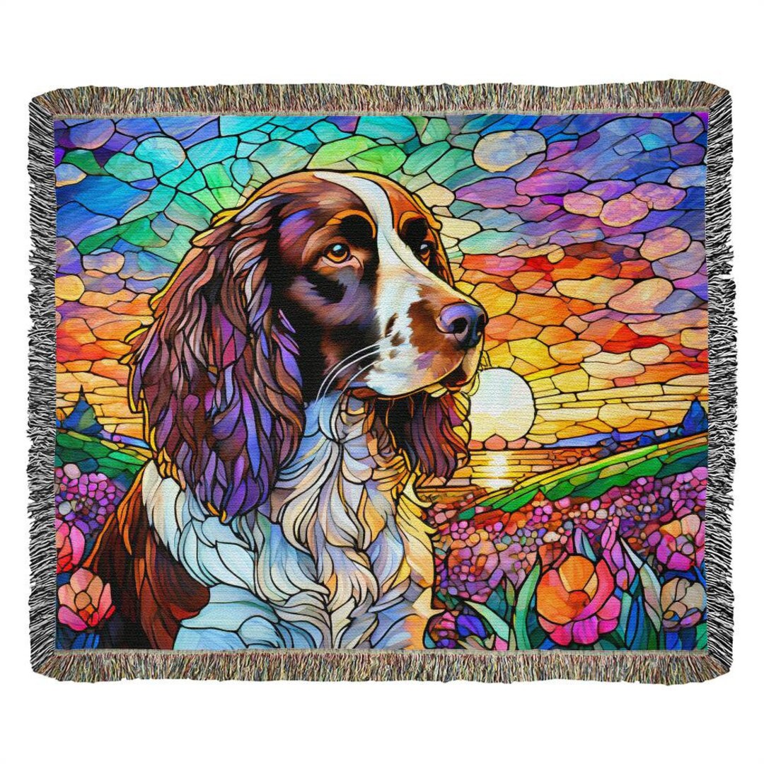 English Springer Spaniel Stained Glass Heirloom Woven Blanket Cozy ...