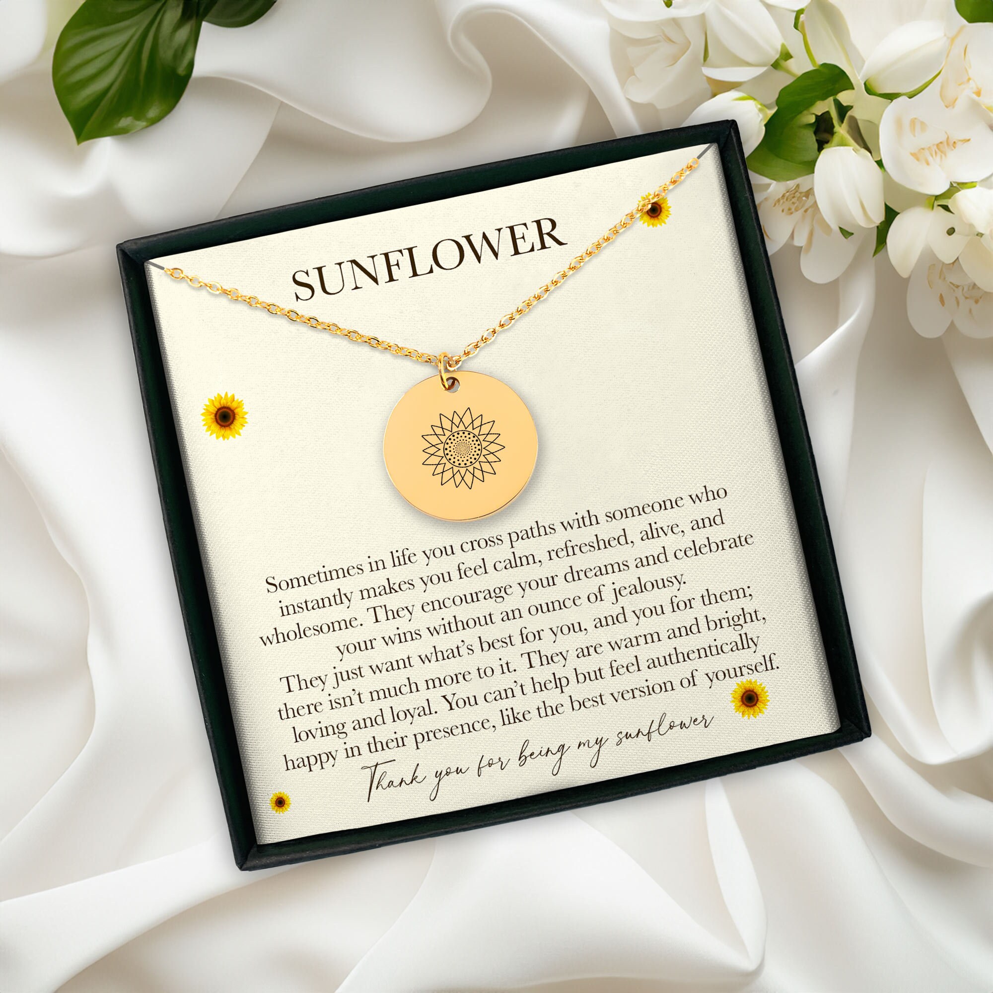 Personalized Sunflower Necklace: Engraved Stainless Steel Friendship ...