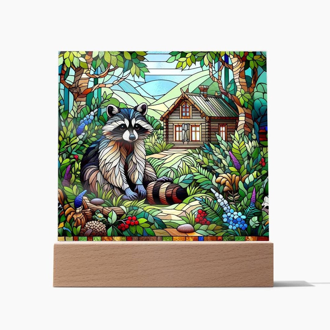Raccoon Cottage Core Acrylic Plaque, Raccoon Cottagecore Home Decor ...