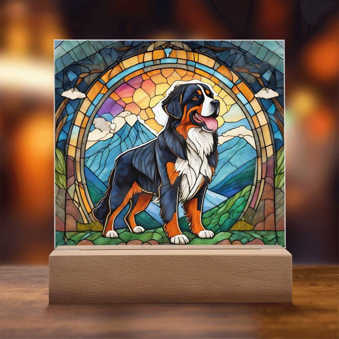 Bernese Mountain Dog Stained Glass Acrylic Plaque: Pet Memorial Decor ...