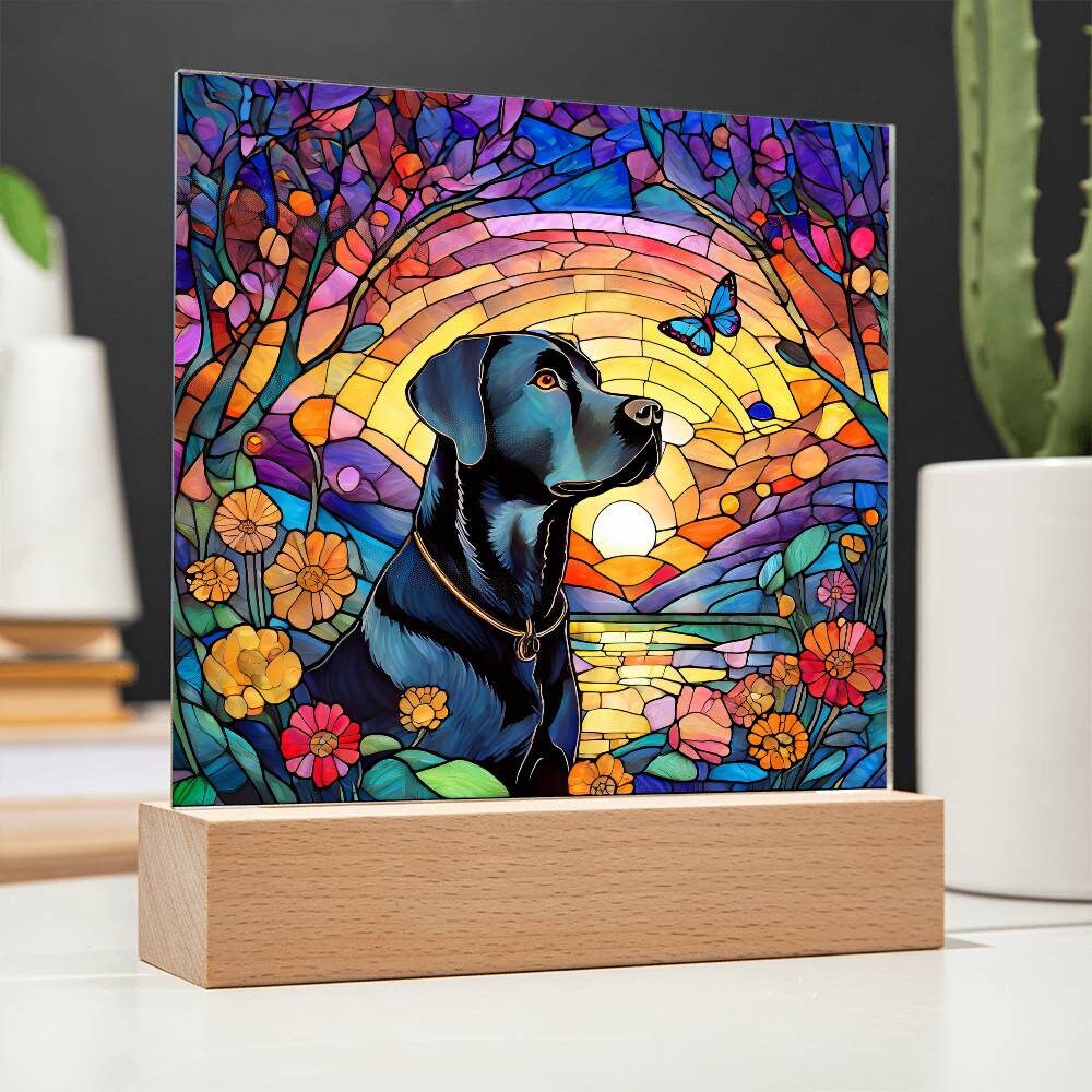 Black Lab Stained Glass Acrylic Plaque: LED Nightlight, Dog Memorial - Etsy