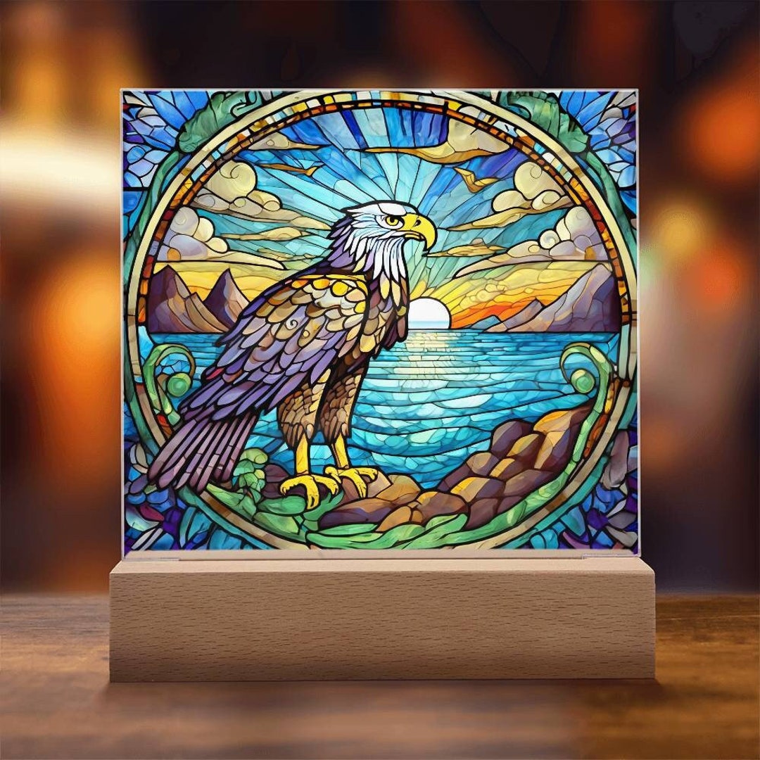 Majestic Illuminated Eagle Stained Glass Acrylic Plaque With LED Light ...