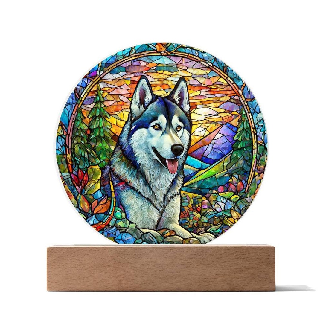 Siberian Husky Dog Stained Glass Acrylic Plaque Personalized Pet ...