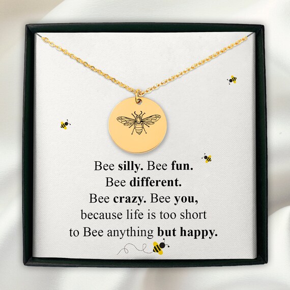 Bee Happy Necklace Be Different Be Yourself Original Grateful Positive Jewelry Gift for Her Happiness Necklace Honey Bee Gift for Bee Lover Etsy