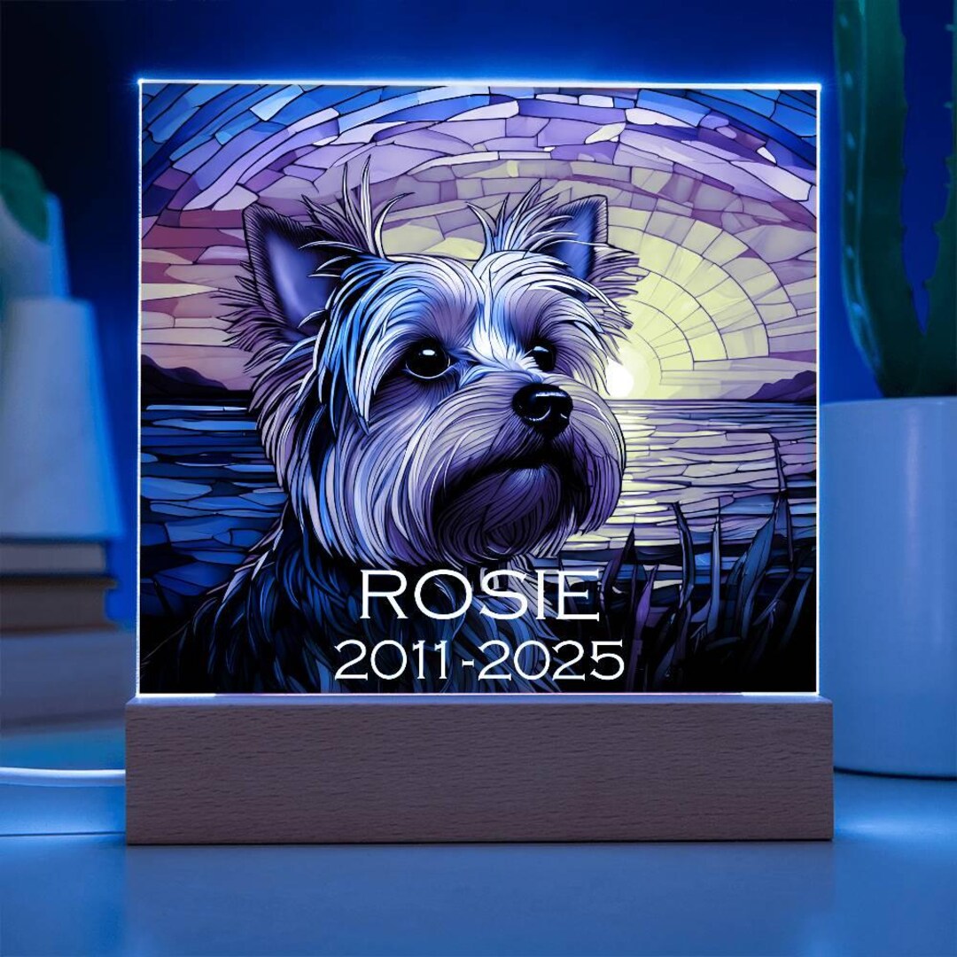 Personalized Yorkie Memorial Plaque: Stained Glass Acrylic Nightlight ...