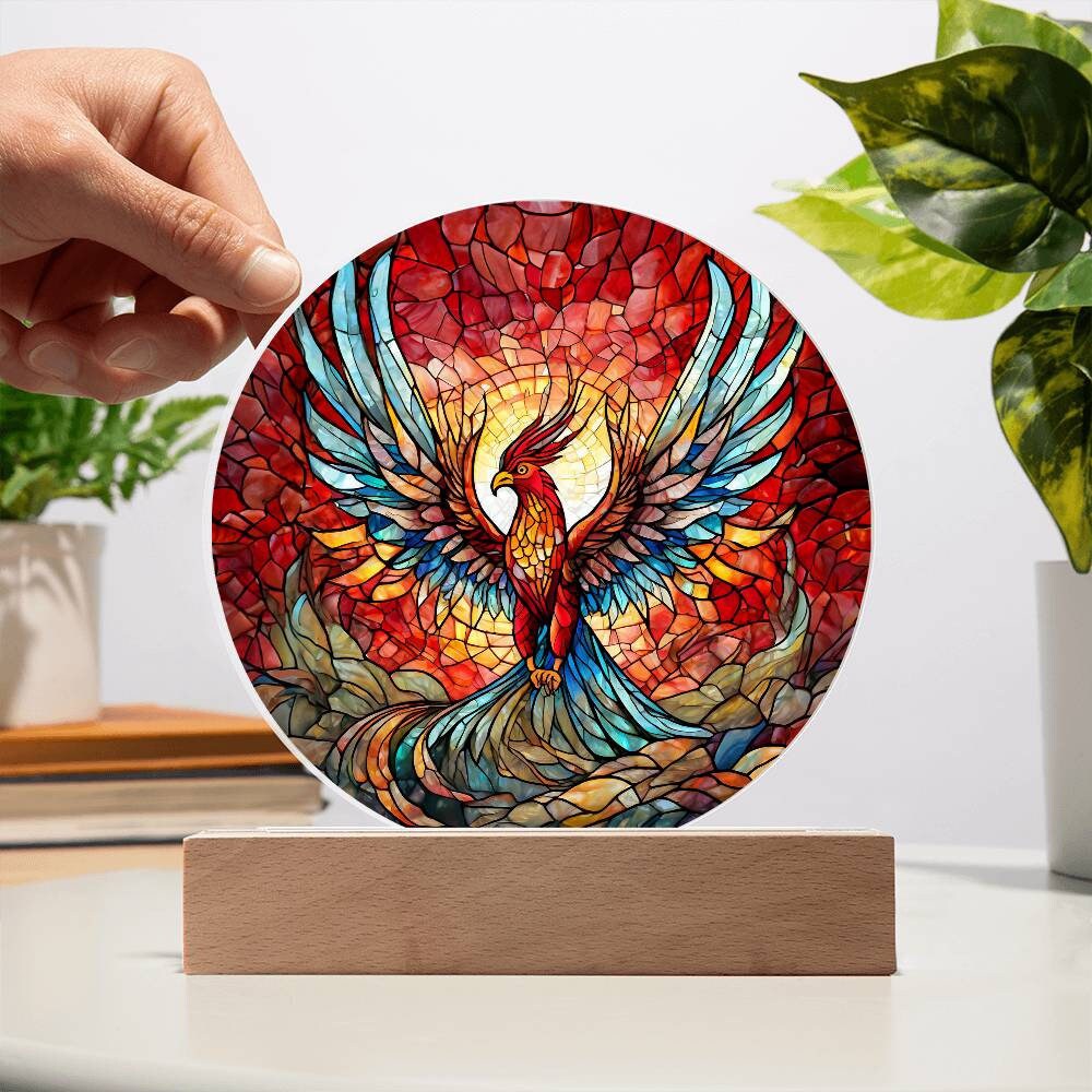 Faux Stained Glass Phoenix Acrylic Nightlight Mythical Rebirth LED Lamp ...
