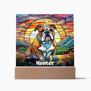 Custom English Bulldog Stained Glass Acrylic Plaque: Personalized Pet ...