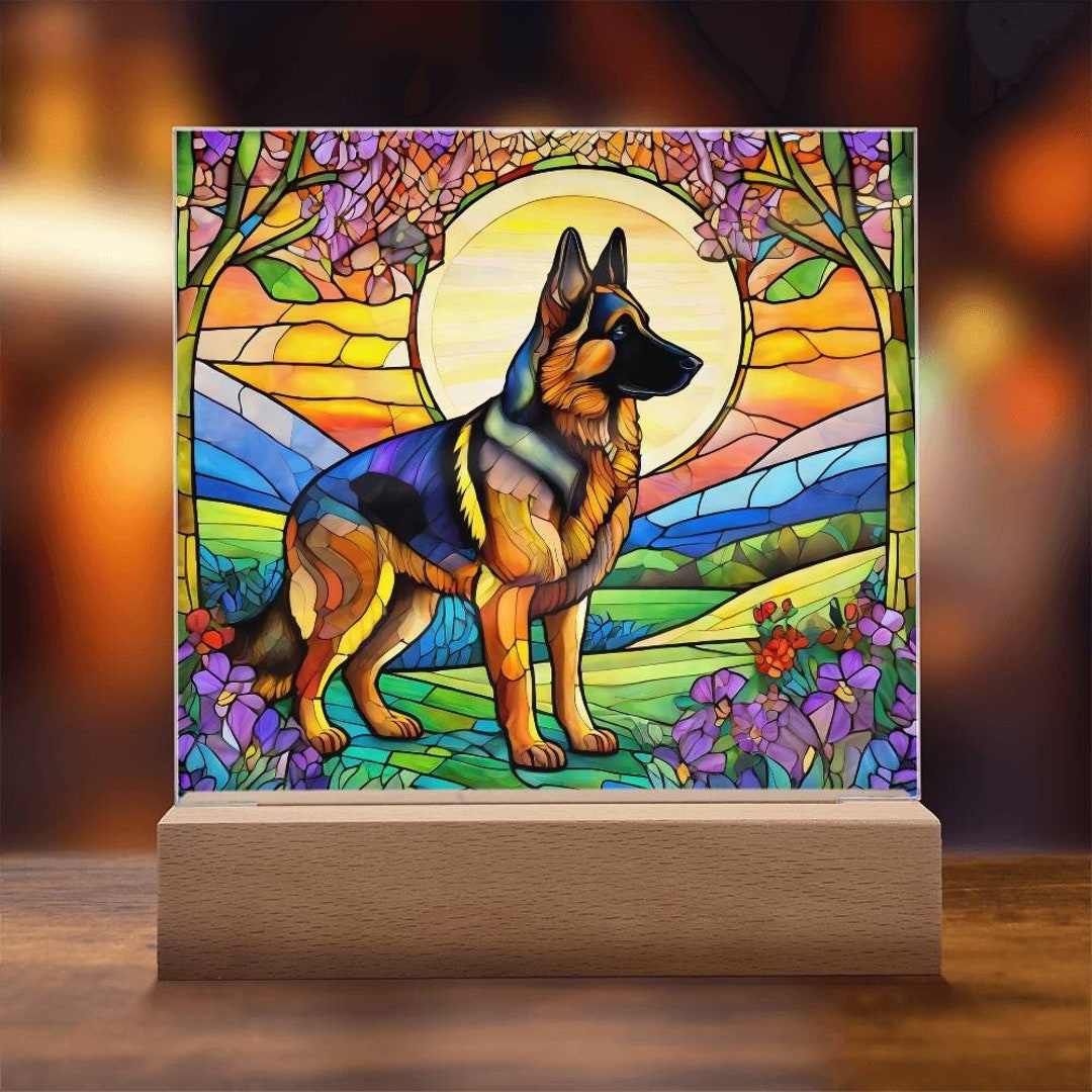German Shepherd Stained Glass Acrylic Night Light: Dog Lover Gift - Etsy