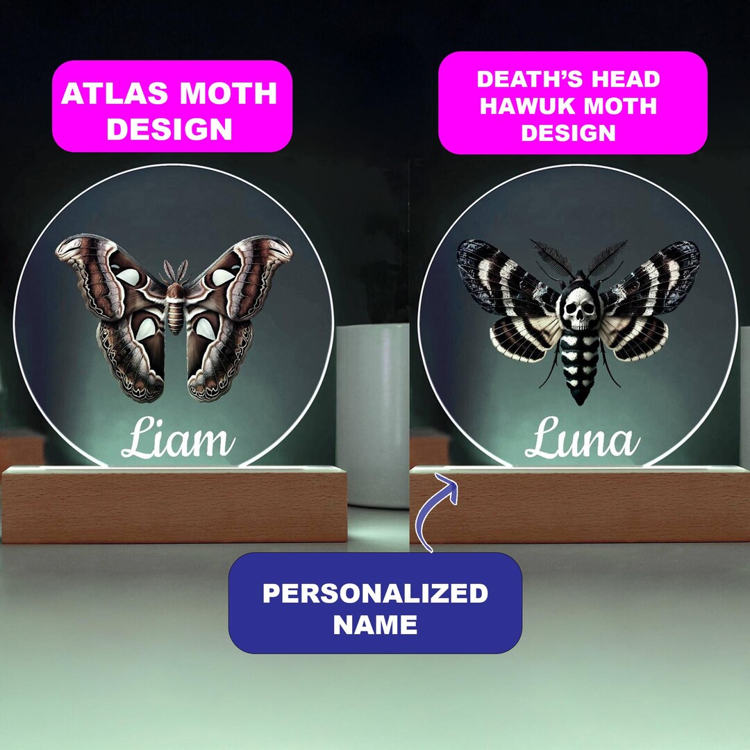 Atlas Moth, Death's Head Hawk Moth Led Light, Custom Name Moth Night ...
