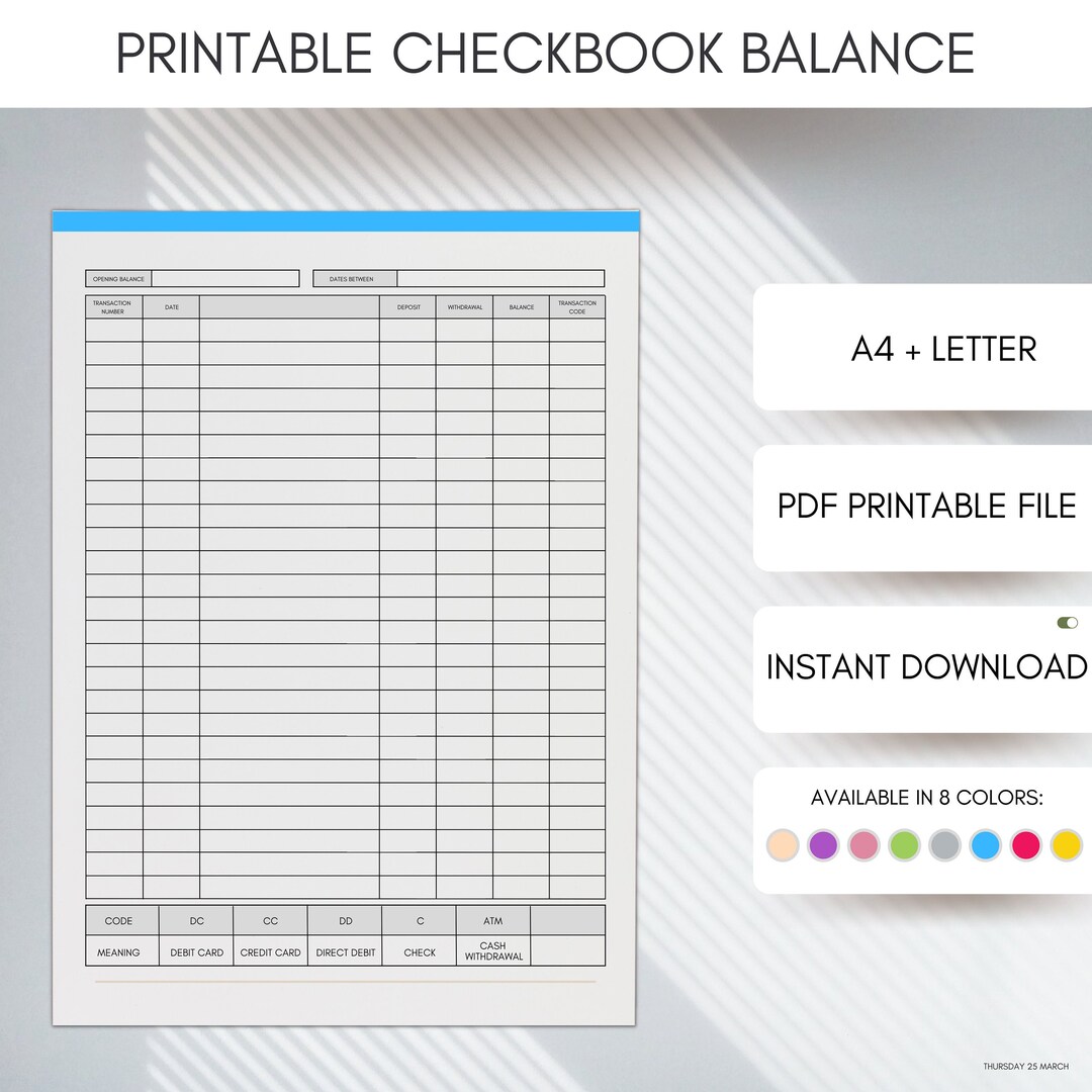 Printable Checkbook Balance Log, Expense Sheet, Expense Log, Checkbook ...
