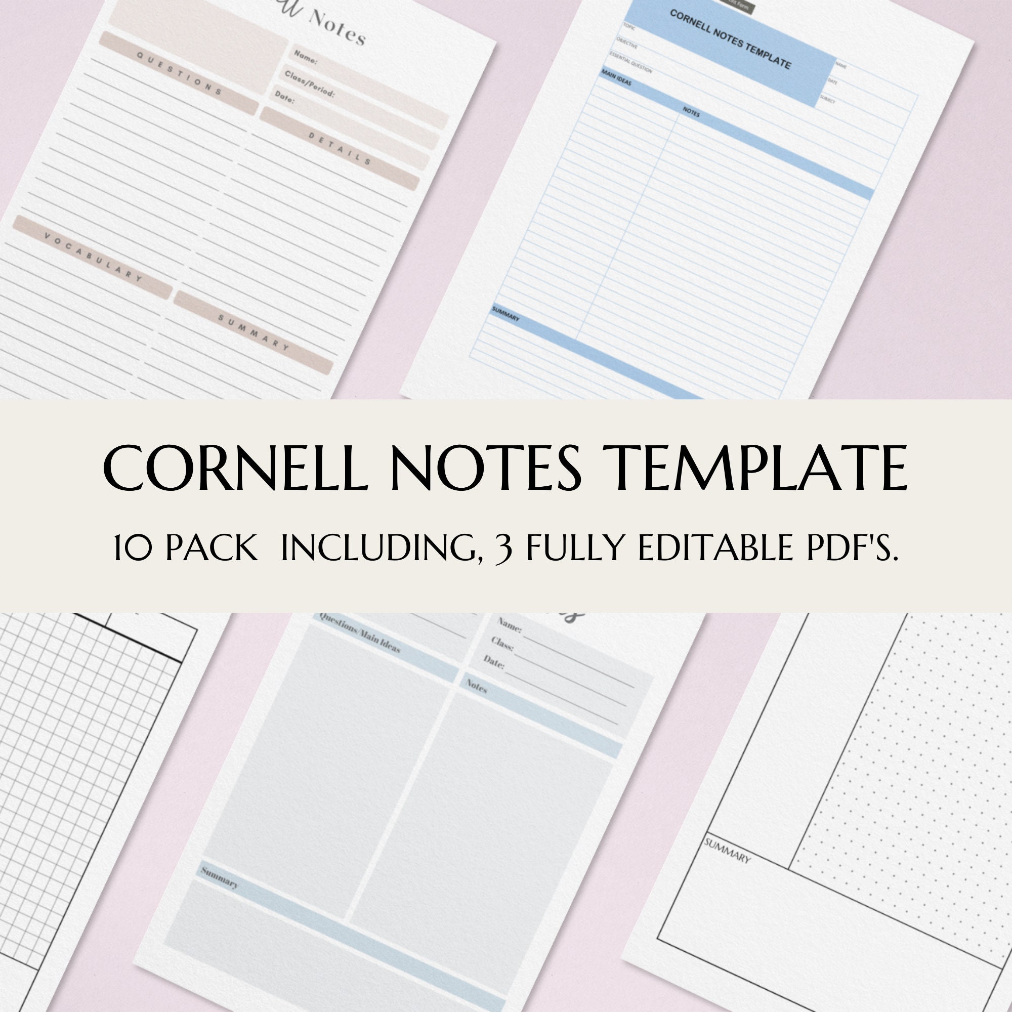 Cornell Notes Template, Note Taking Template, Dot Grid Lined Blank ...