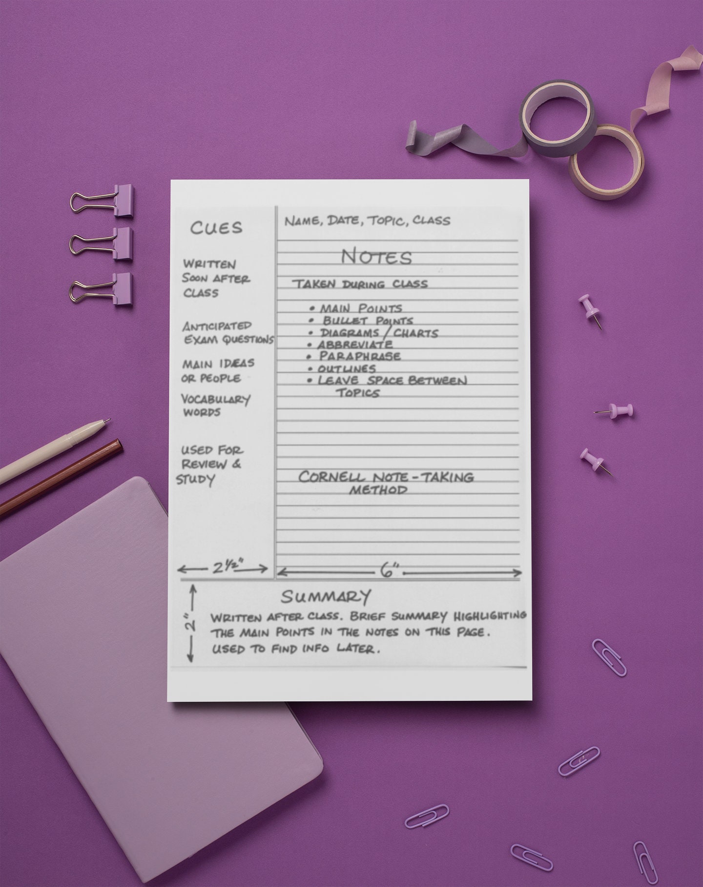 Cornell Notes Template, Note Taking Template, Dot Grid Lined Blank ...