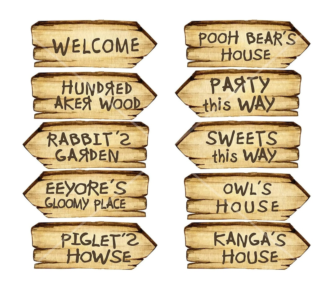 Winnie the Pooh Digital Direction Arrow Signs, Instant Pooh Party Signs ...