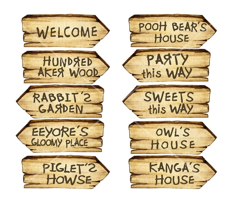 Winnie the Pooh Digital Direction Arrow Signs, Instant Pooh Party Signs ...