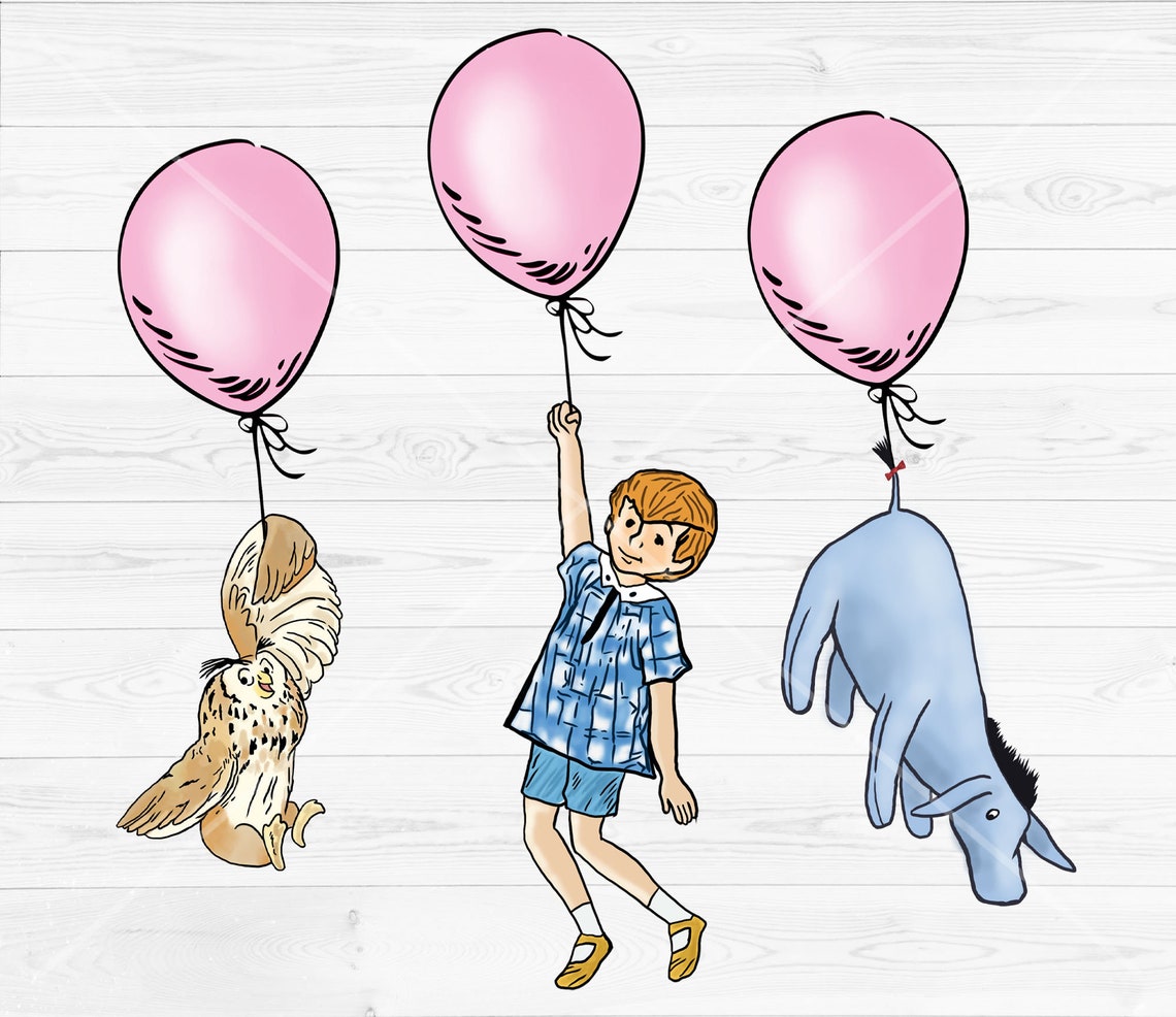 Pink Balloon Classic Winnie the Pooh PNG Clipart Bundle, Hanging ...