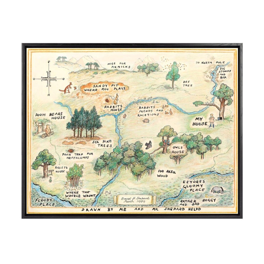Winnie the Pooh 100 Acre Map Floating Framed Canvas 5:4 (horizontal) - Etsy