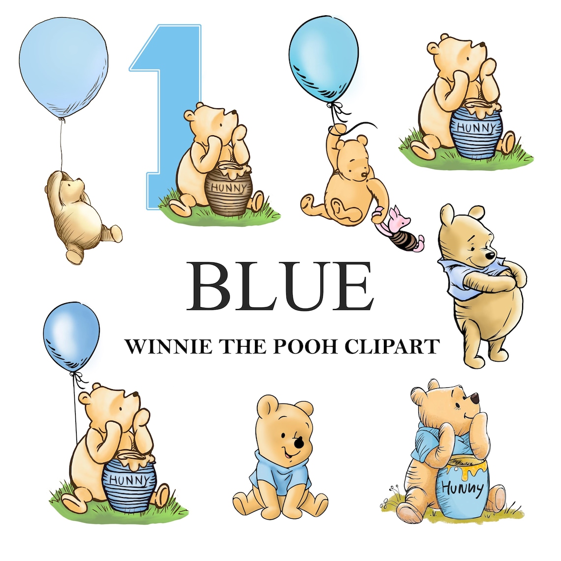 Blue Winnie the Pooh PNG Bundle - Etsy