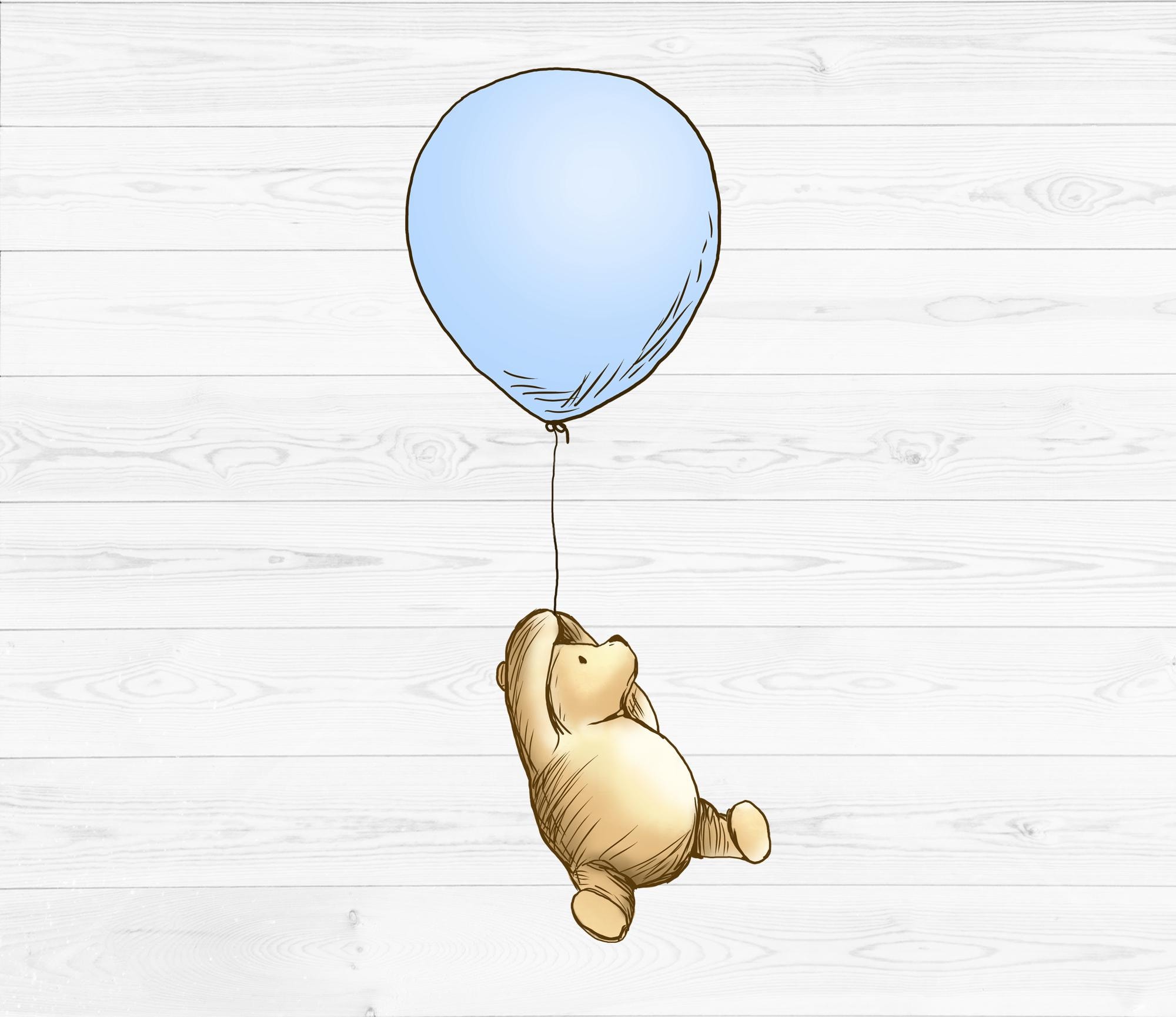 Classic Winnie the Pooh Flying With Balloon Clipart, PNG Pooh Hanging ...
