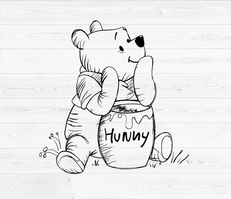 Sitting Hunny Pot Winnie the Pooh Line Art Outline PNG SVG Image ...