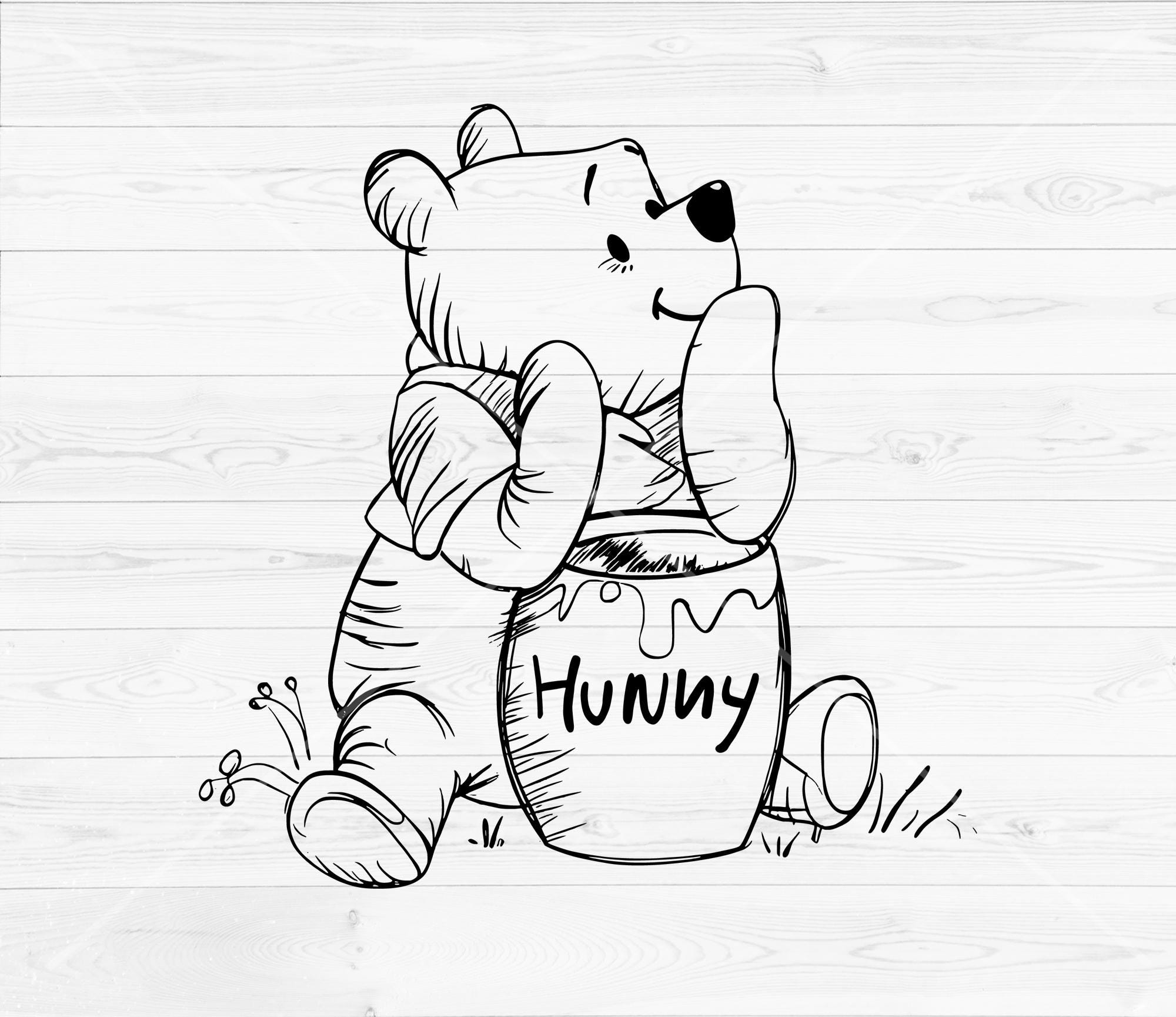 Sitting Hunny Pot Winnie the Pooh Line Art Outline PNG SVG Image ...