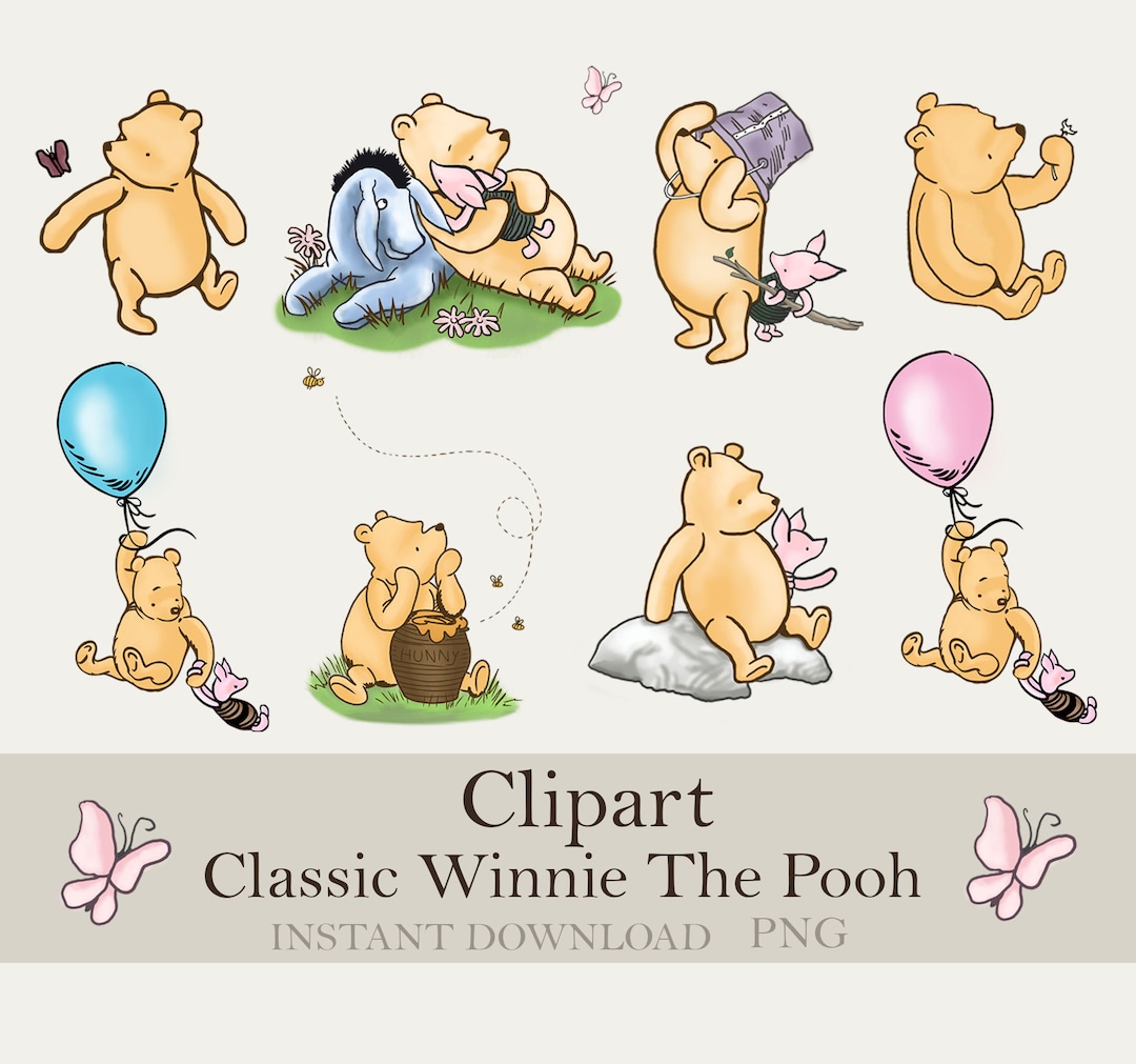 Classic Winnie the Pooh PNG Clipart Bundle, Printable, Instant Digital ...