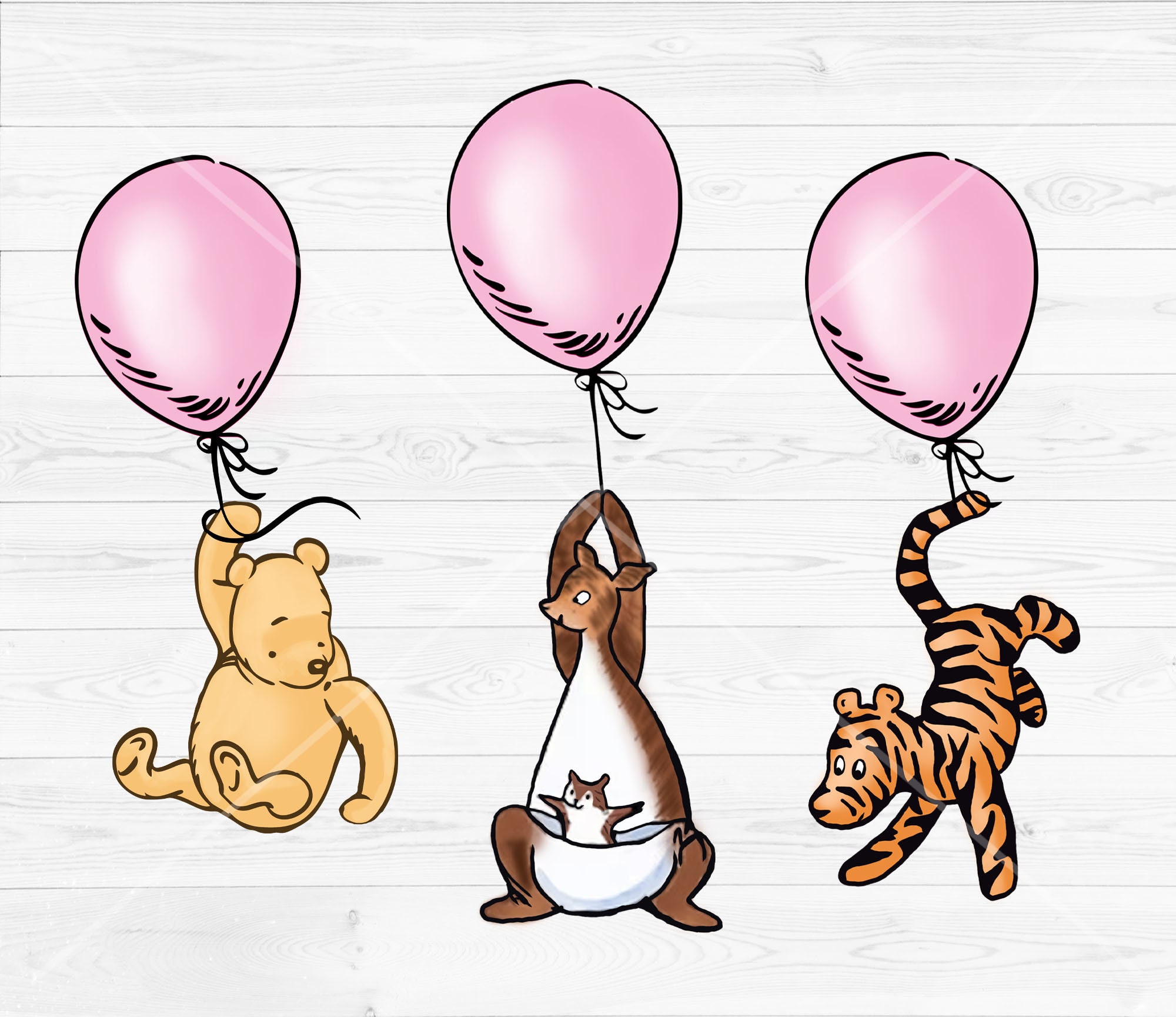 Pink Balloon Classic Winnie the Pooh PNG Clipart Bundle, Hanging ...
