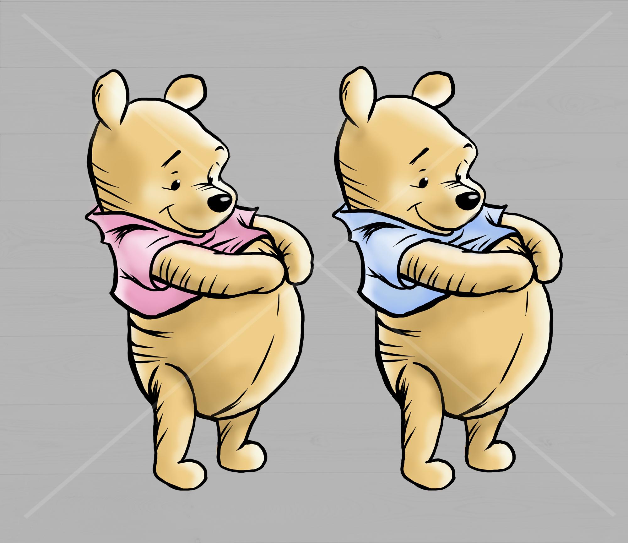 Classic Winnie the Pooh PNG, Pooh With Pink Blue Girl Boy, Hand Drawn ...