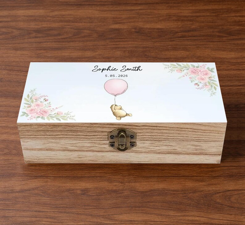 Personalized Vintage Pooh Pink Balloon Wooden Keepsake Storage Chest - Etsy
