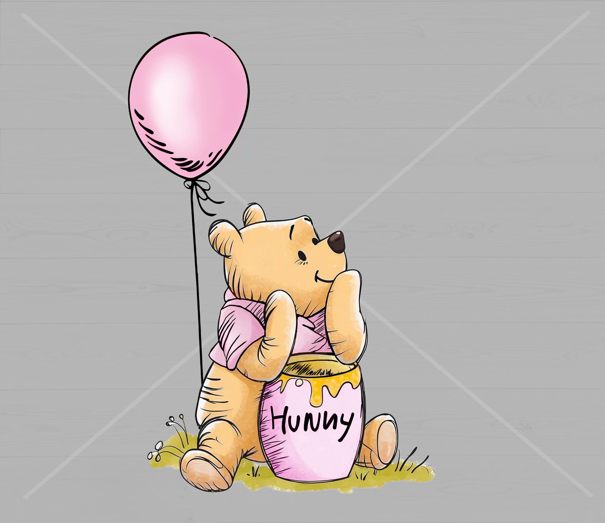 Pink Winnie the Pooh Honey Bear Clipart PNG Watercolor Girl, Pink Balloon, Winnie the Pooh PNG ...