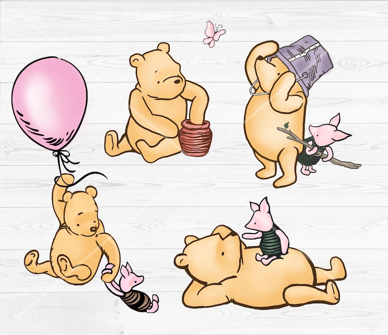 Classic Winnie the Pooh PNG Clipart Bundle, Printable, Instant Digital ...