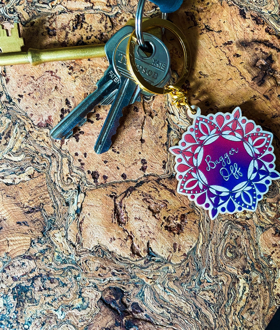Bugger Off/wooden Keyring/rude Art/mandala /calligraphy/offensive Gift ...