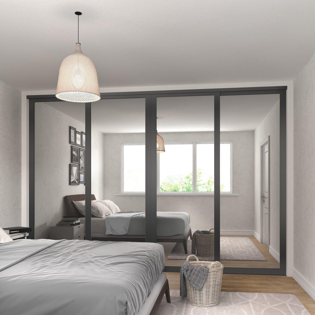 Graphite Shaker Sliding Wardrobe Door Kit - 4 Door Full Panel Mirror ...