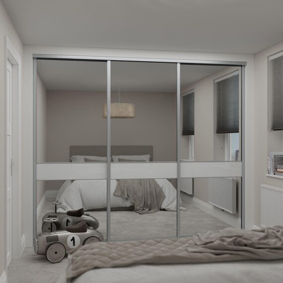 Silver Frame Heritage Sliding Wardrobe Door Kit 3 Doors 3 Panels Mirror Pure White Glass Made to Measure Etsy