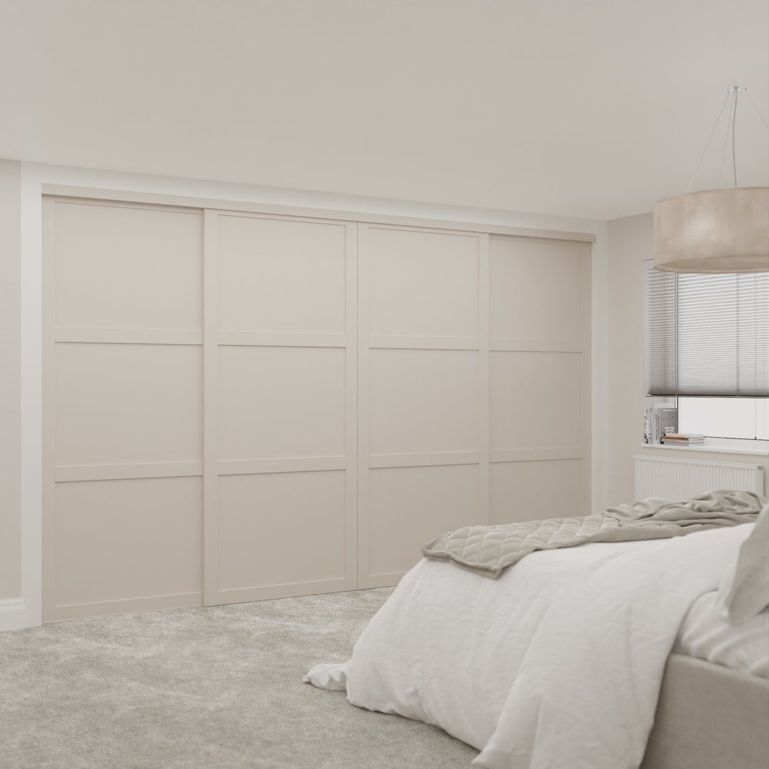 Cashmere Shaker Sliding Wardrobe Door Kit - 4 Door Cashmere Wood Panels ...