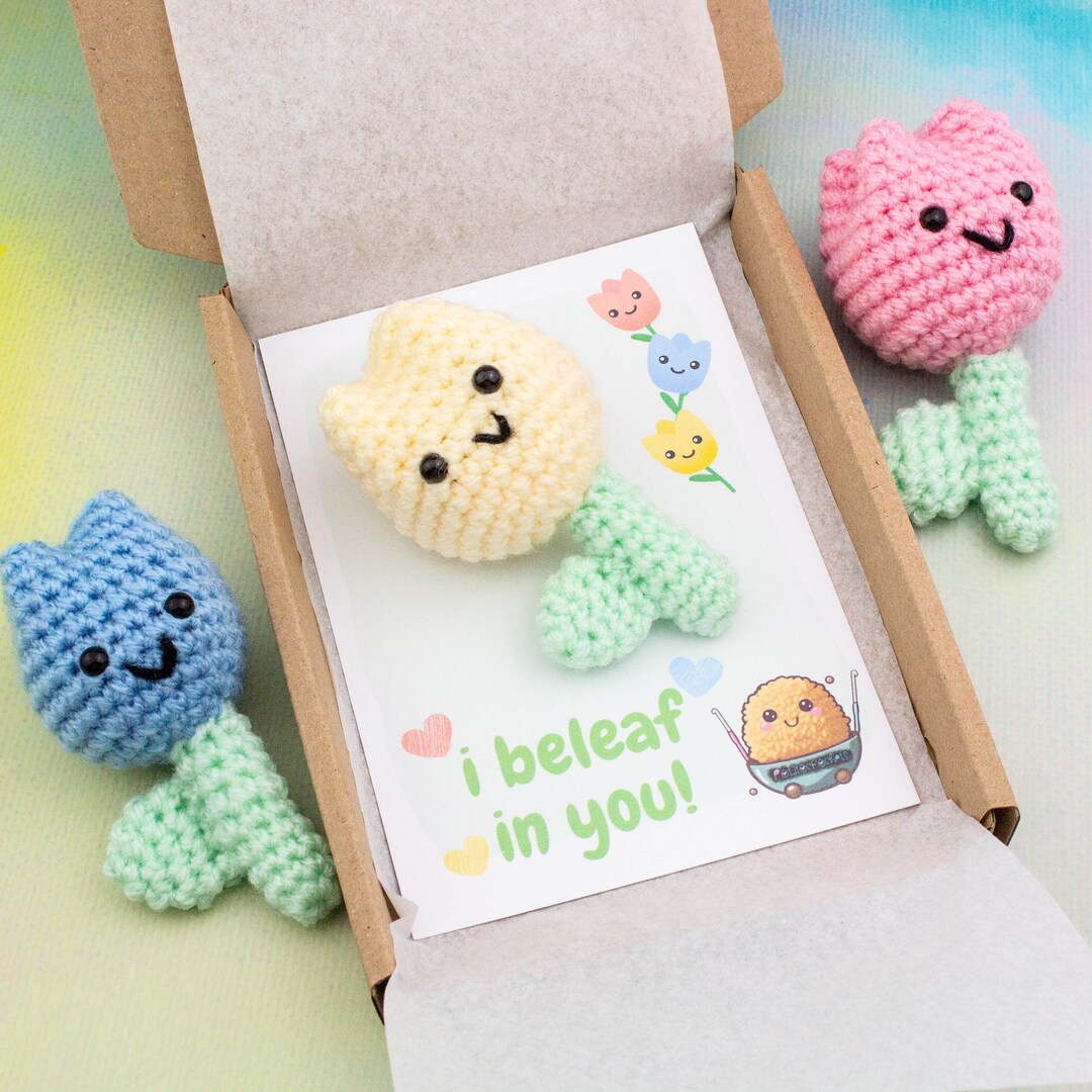 Crochet Tulip Amigurumi, Motivational Desk Buddy, Handmade Wool Plushie ...