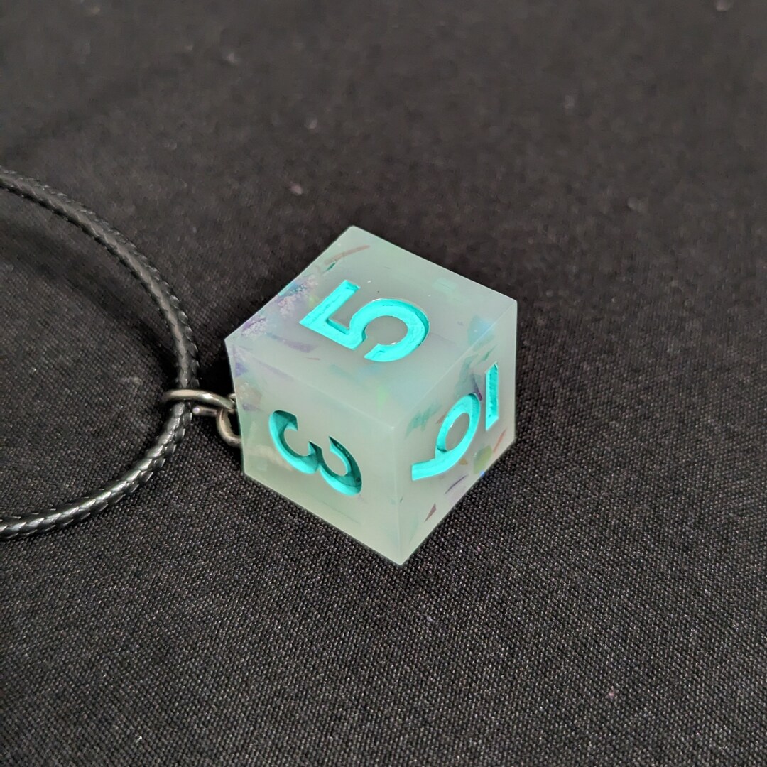 Handmade Resin D6 Dice Necklace - White Iridescent & Teal - Etsy