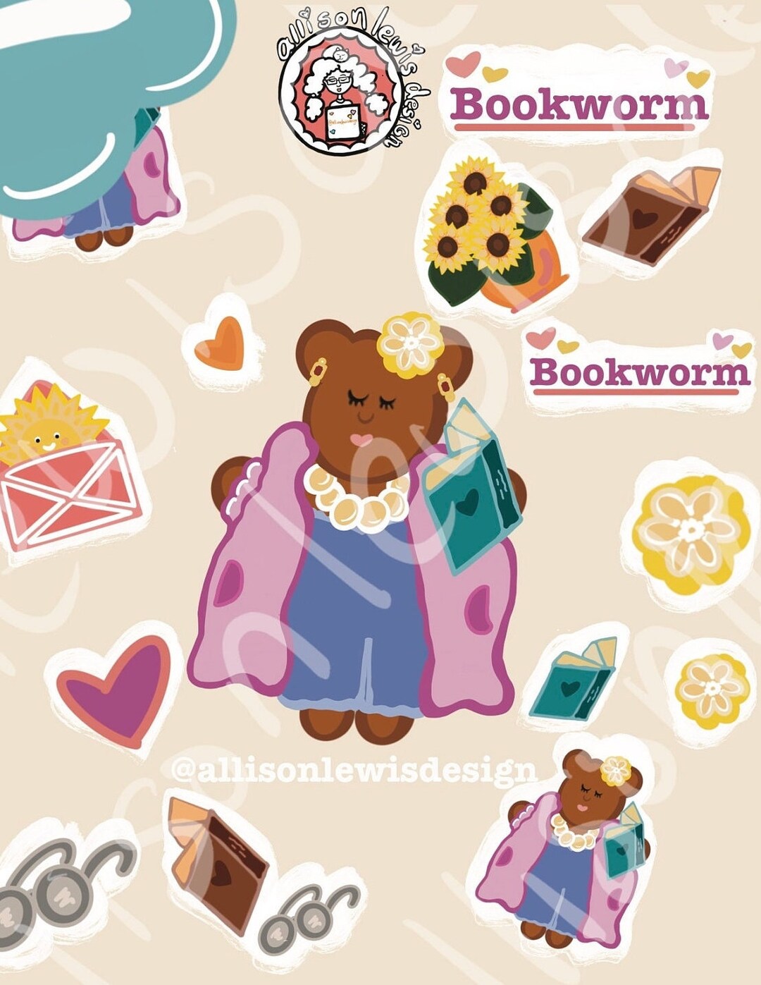 Cute Daisy Pineapple the Bear Sticker Sheet, Reading Stickers - Etsy