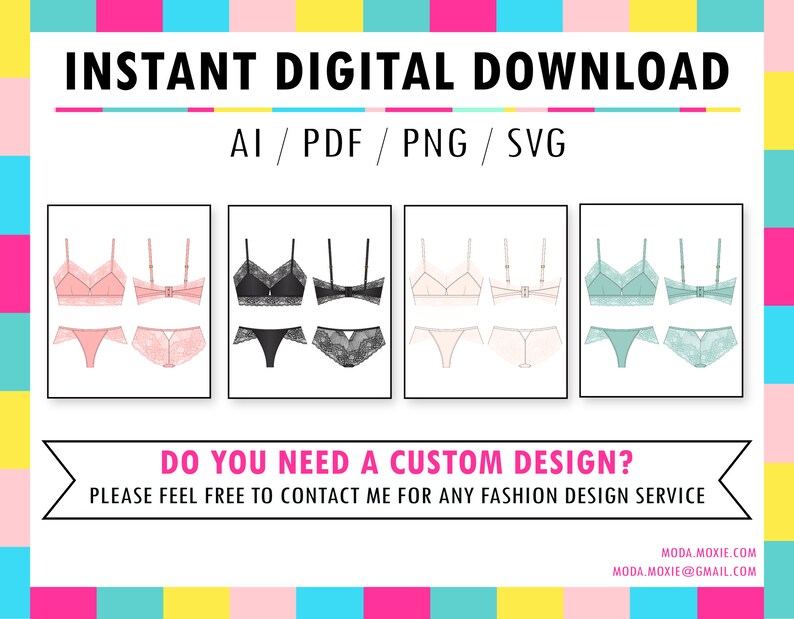 Lingerie CAD Sketch Drawing Fashion Design Vector Wireless Bra - Etsy