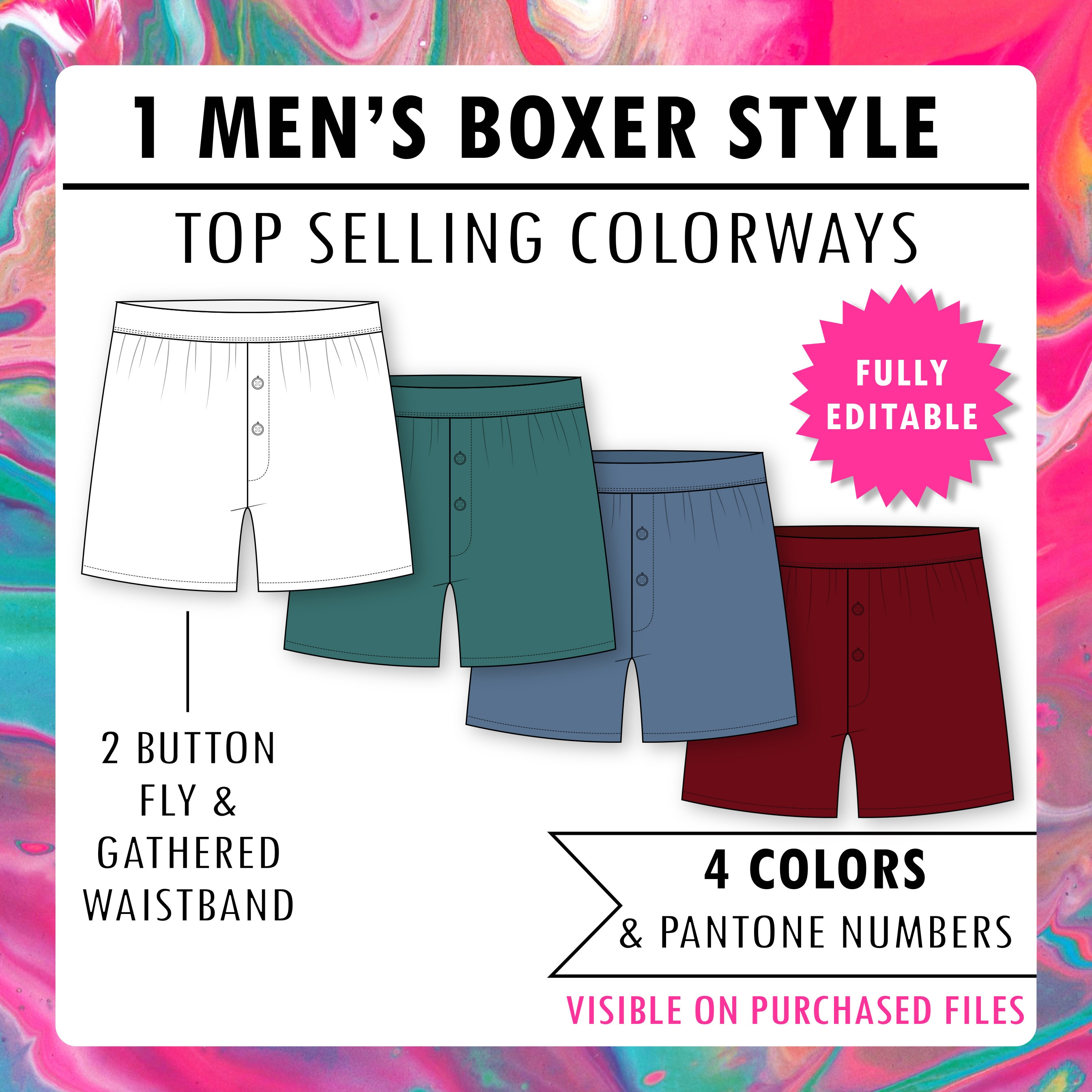 Men Boxer Underwear CAD Sketch Technical Drawing Fashion Design Vector ...