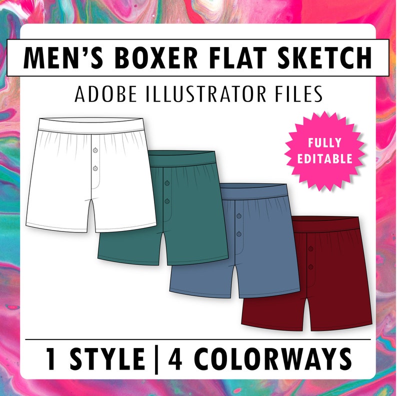 Men Boxer Underwear CAD Sketch Technical Drawing Fashion Design Vector ...