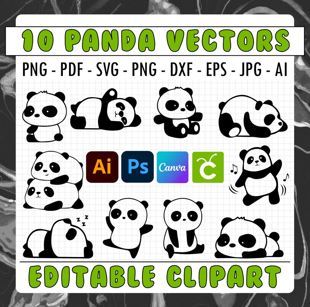 Cute Panda Clipart Vector for Print on Demand in Kawaii Theme ...